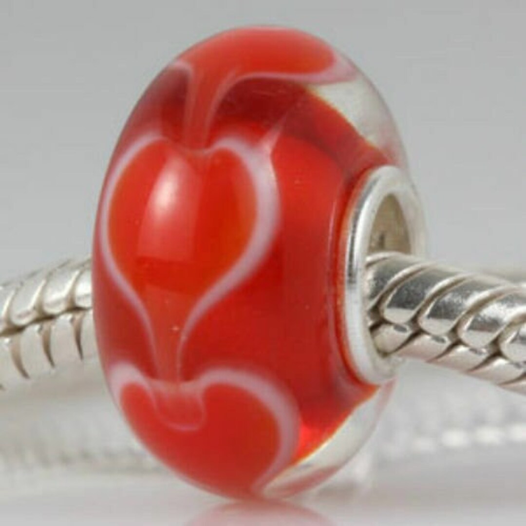 ONE Murano Glass Bead/red Hearts/european Bead/fits Pandora and Most ...
