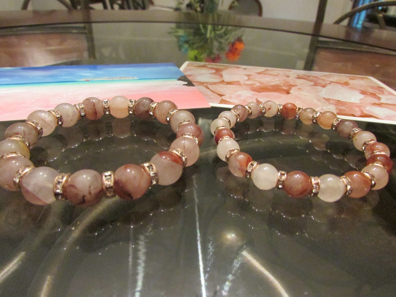 Pink QUARTZ With Rose Gold Rhinestone's Bracelet/soothing/comfort ...