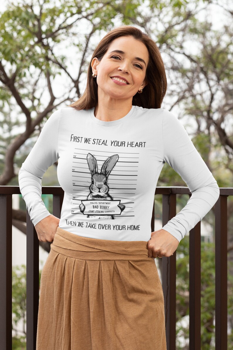 Funny Bunny Long Sleeve T-shirt, Long Sleeved Rabbit Tshirt Tee Gift ...