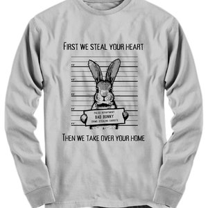 Funny Bunny Long Sleeve T-shirt, Long Sleeved Rabbit Tshirt Tee Gift ...
