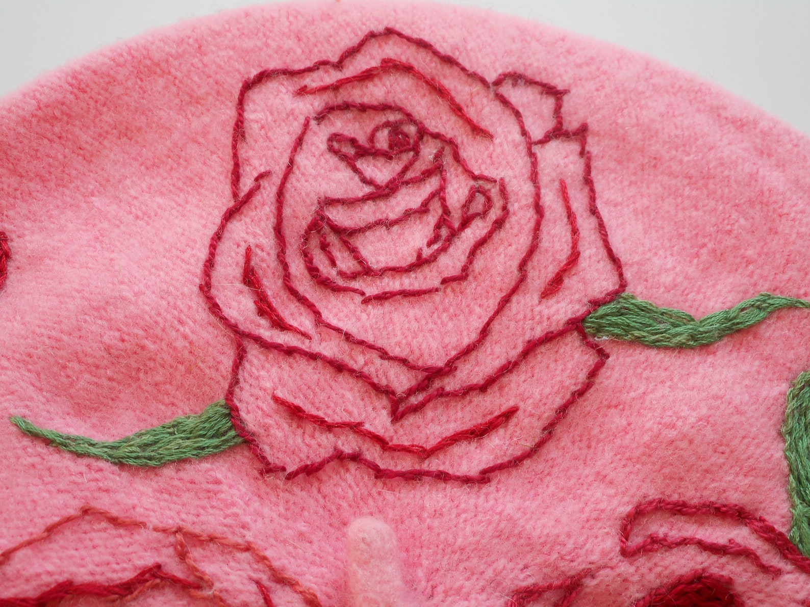 Béret brodé rose rose béret rose pure laine avec broderie | Etsy