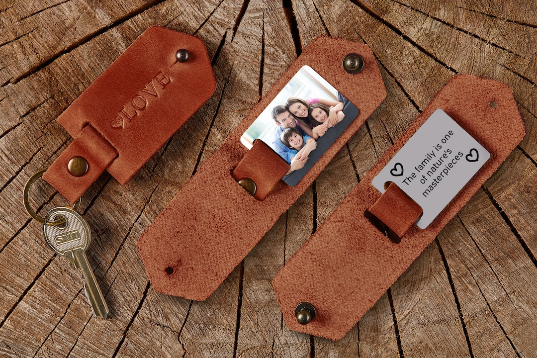 Personalized Leather Keychain Gift, Picture Gift, Photo Keyring, Custom ...