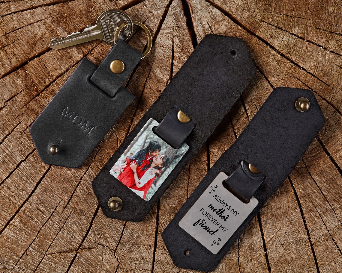 Unique leather keychain with your photo personalized key | Etsy