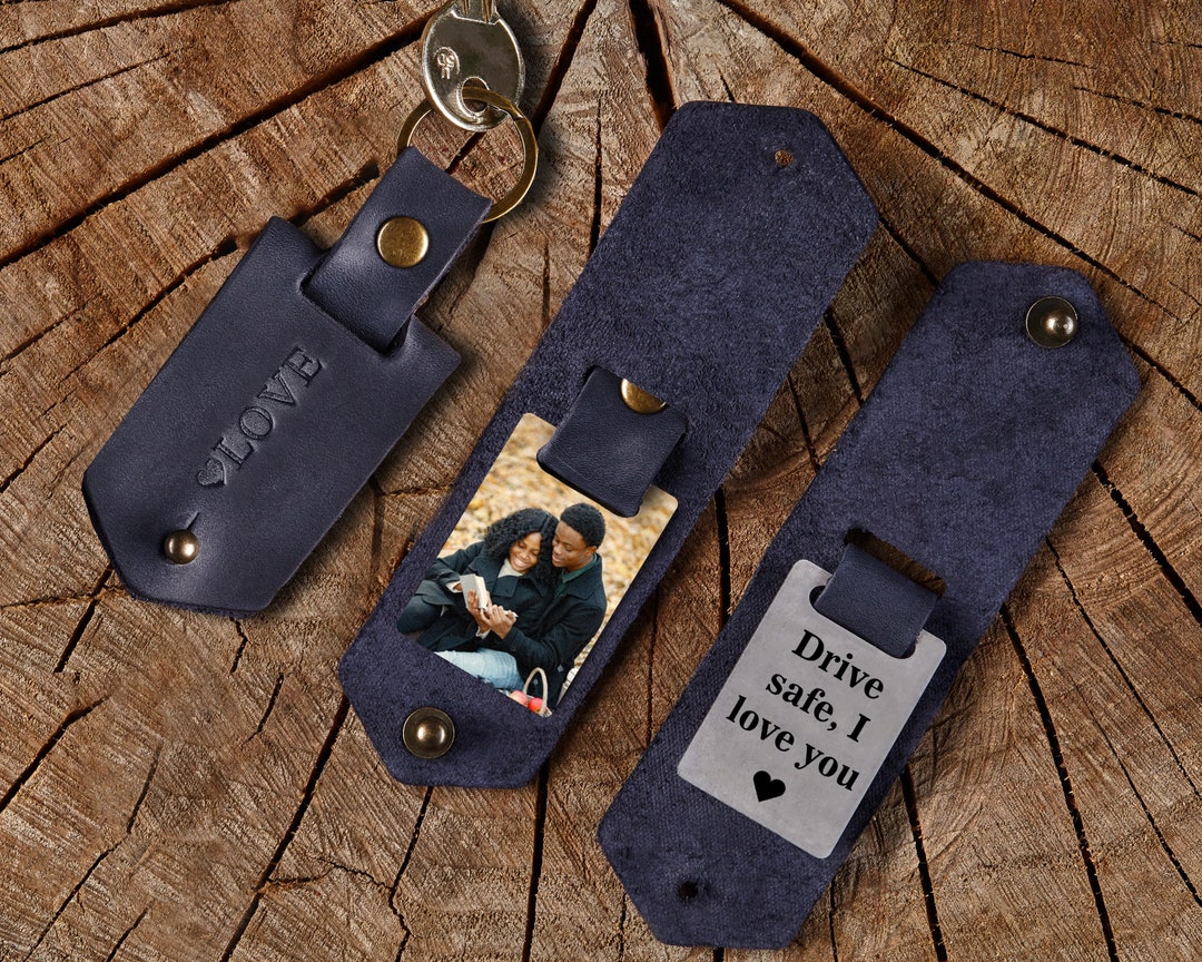 Leather Photo Key Holder, Leather Photo Keychain Gift, Picture Keychain ...