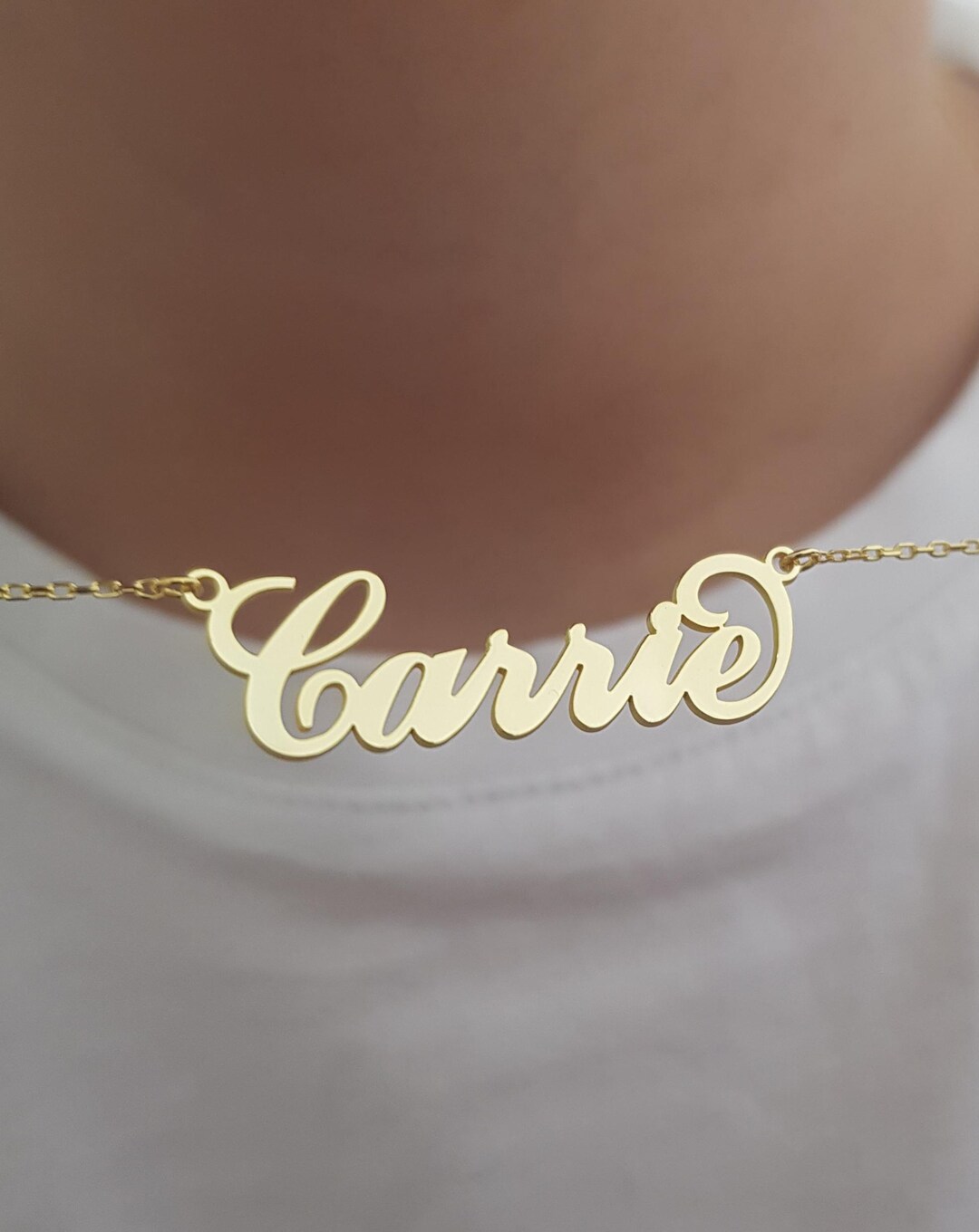 Carrie Font Necklace, Gold Script Nameplate, Custom Silver Carrie Style ...