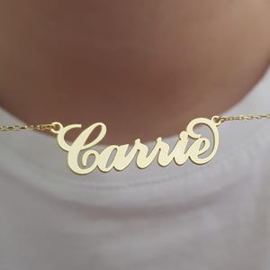 Carrie Font Necklace, Gold Script Nameplate, Custom Silver Carrie Style ...