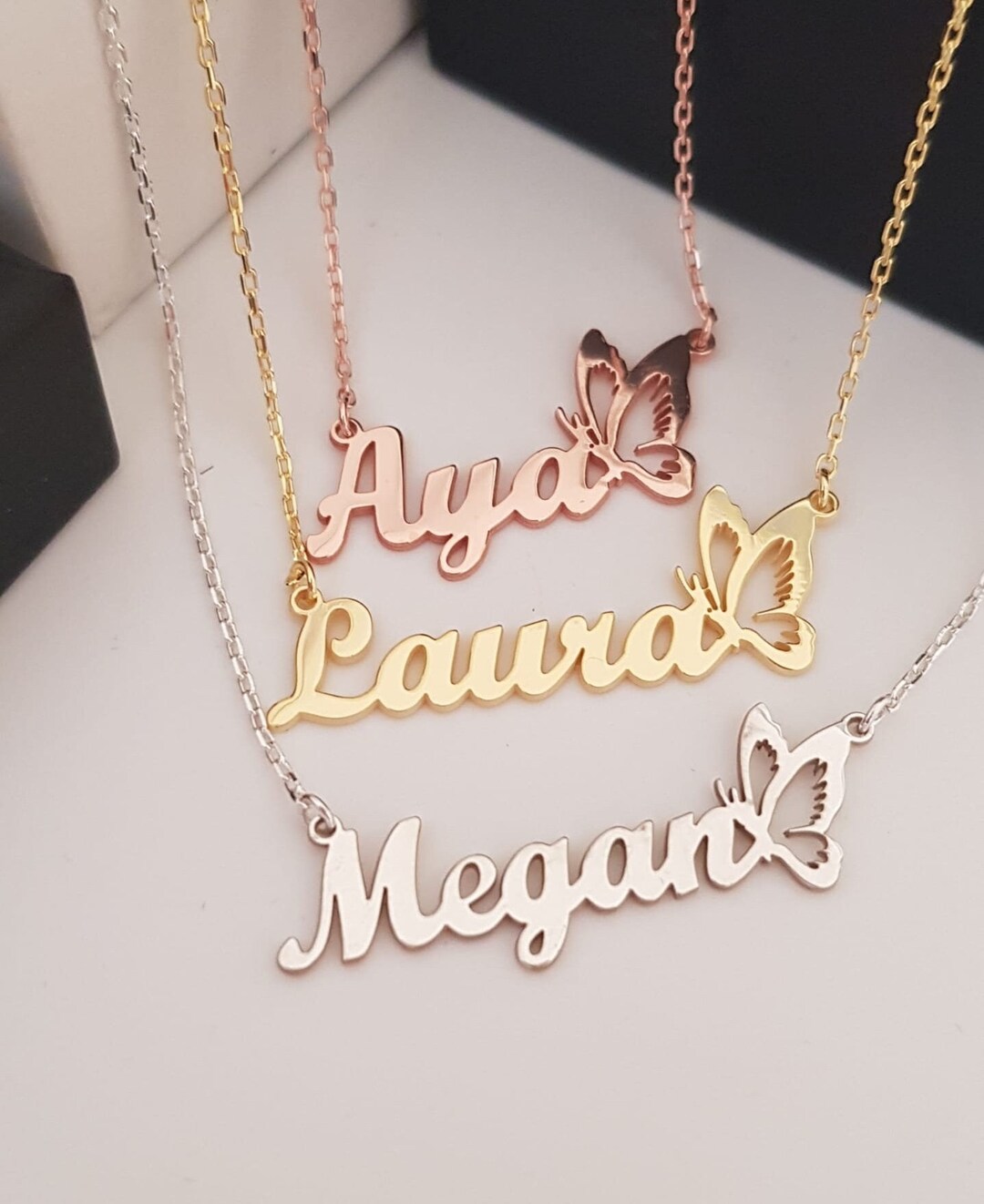 Butterfly Name Necklace, Gold Butterfly Necklace, Silver Name Necklace ...