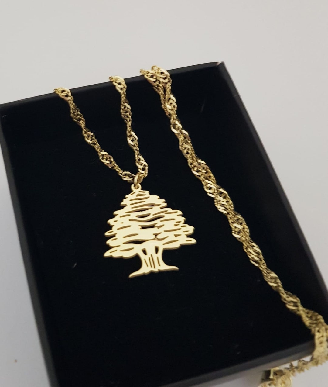 Lebanon Cedar Tree Necklace, Lebanon Flag Necklace, 14K Gold Cedar Tree ...