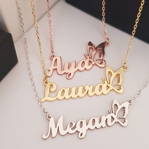 Butterfly Name Necklace, Gold Butterfly Necklace, Silver Name Necklace ...