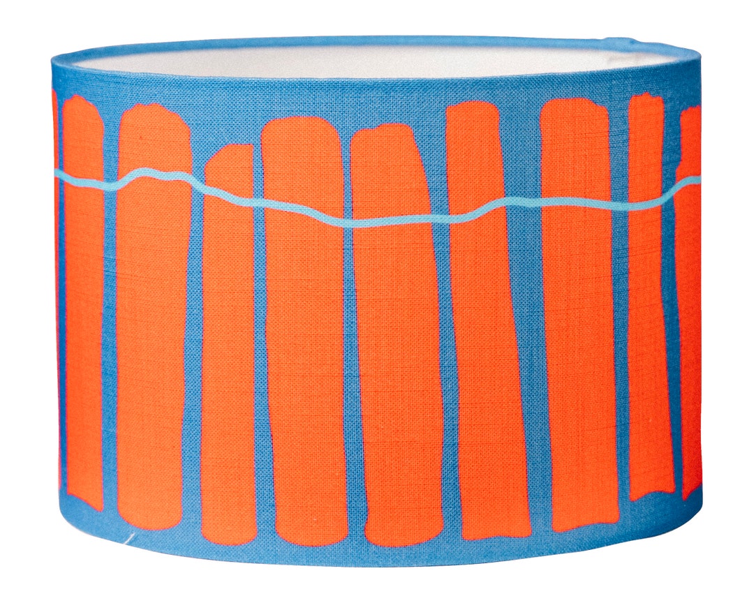 Blue and Red Crawia Pattern Lampshade - Linen Fabric Handmade Drum ...