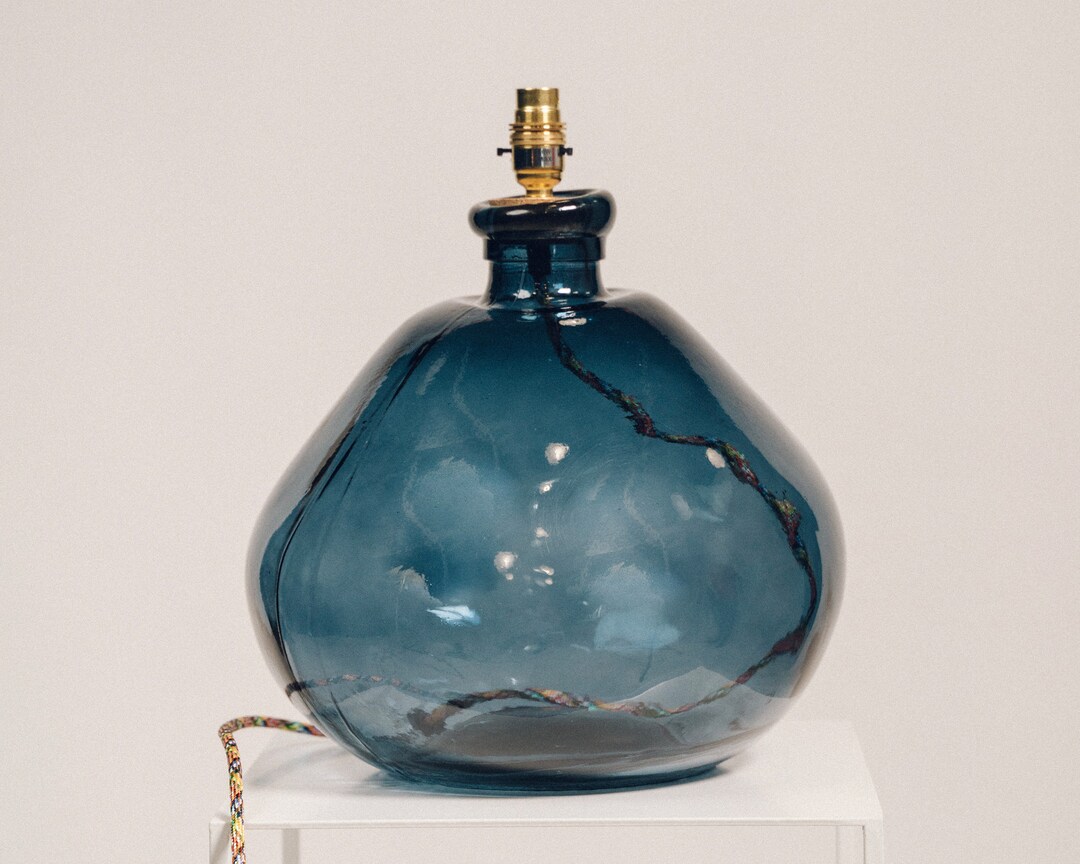 Blue Recycled Glass Lamp Large - Glass Base With 40cm Diameter Drum ...