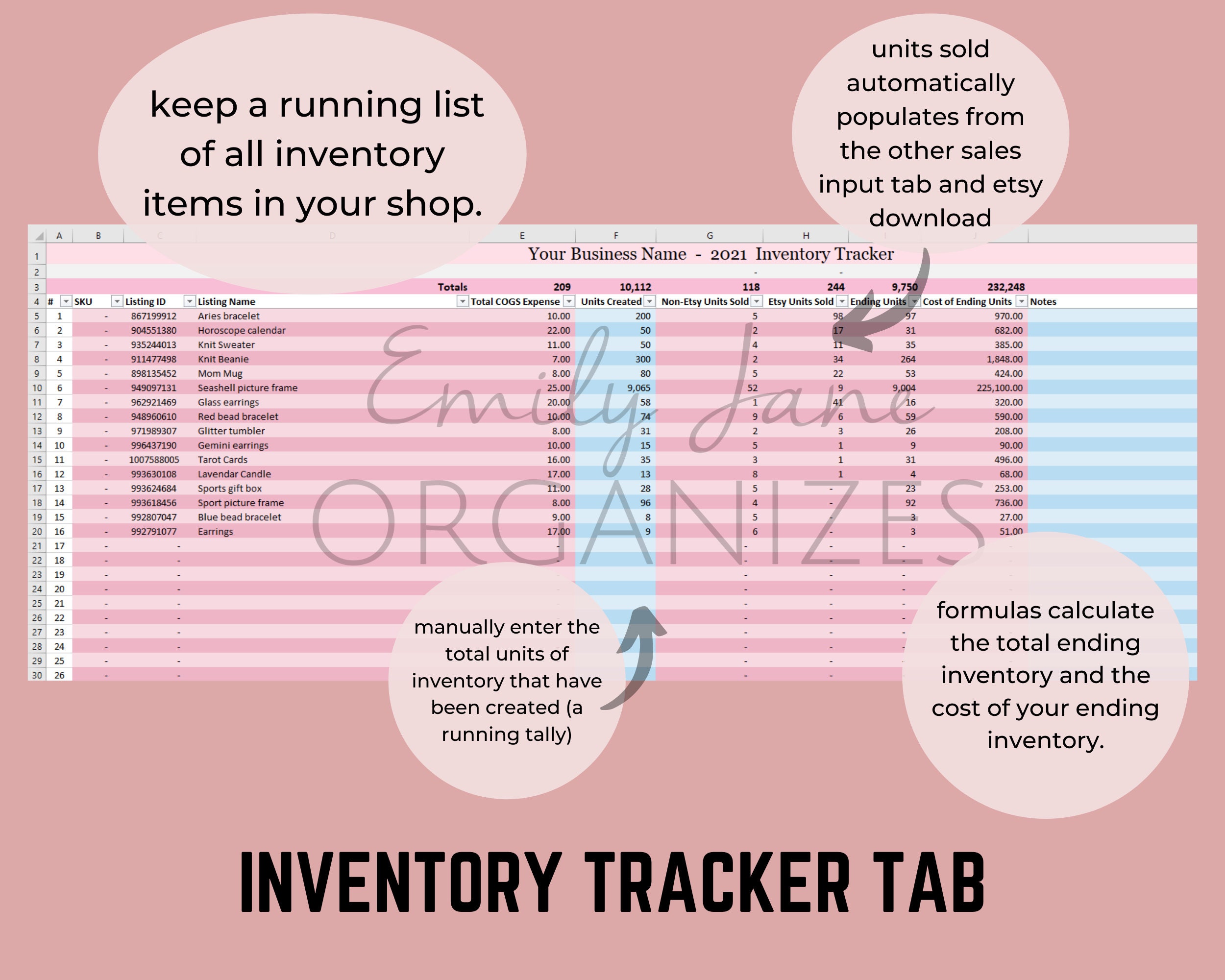 Etsy Bookkeeping Inventory Spreadsheet Etsy Bookkeeping Etsy