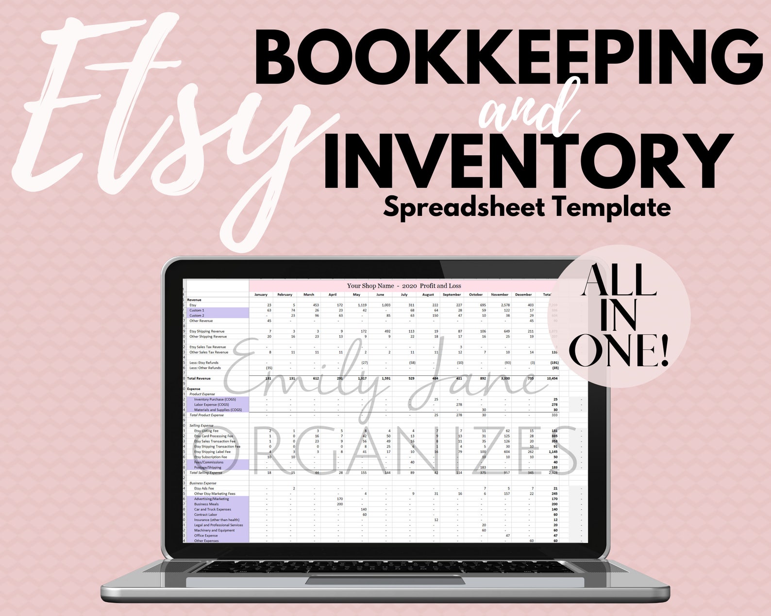 Etsy Bookkeeping Inventory Spreadsheet Etsy Bookkeeping Etsy