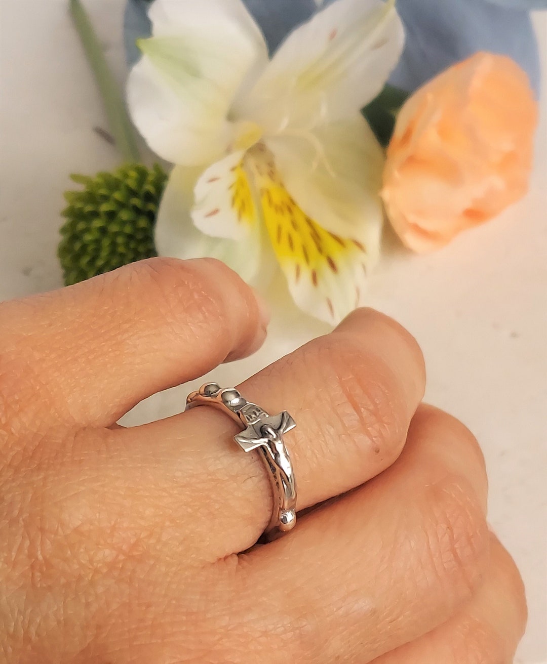 Sterling Silver Crucifix Rosary Ring: Catholic Prayer Jewelry - Etsy
