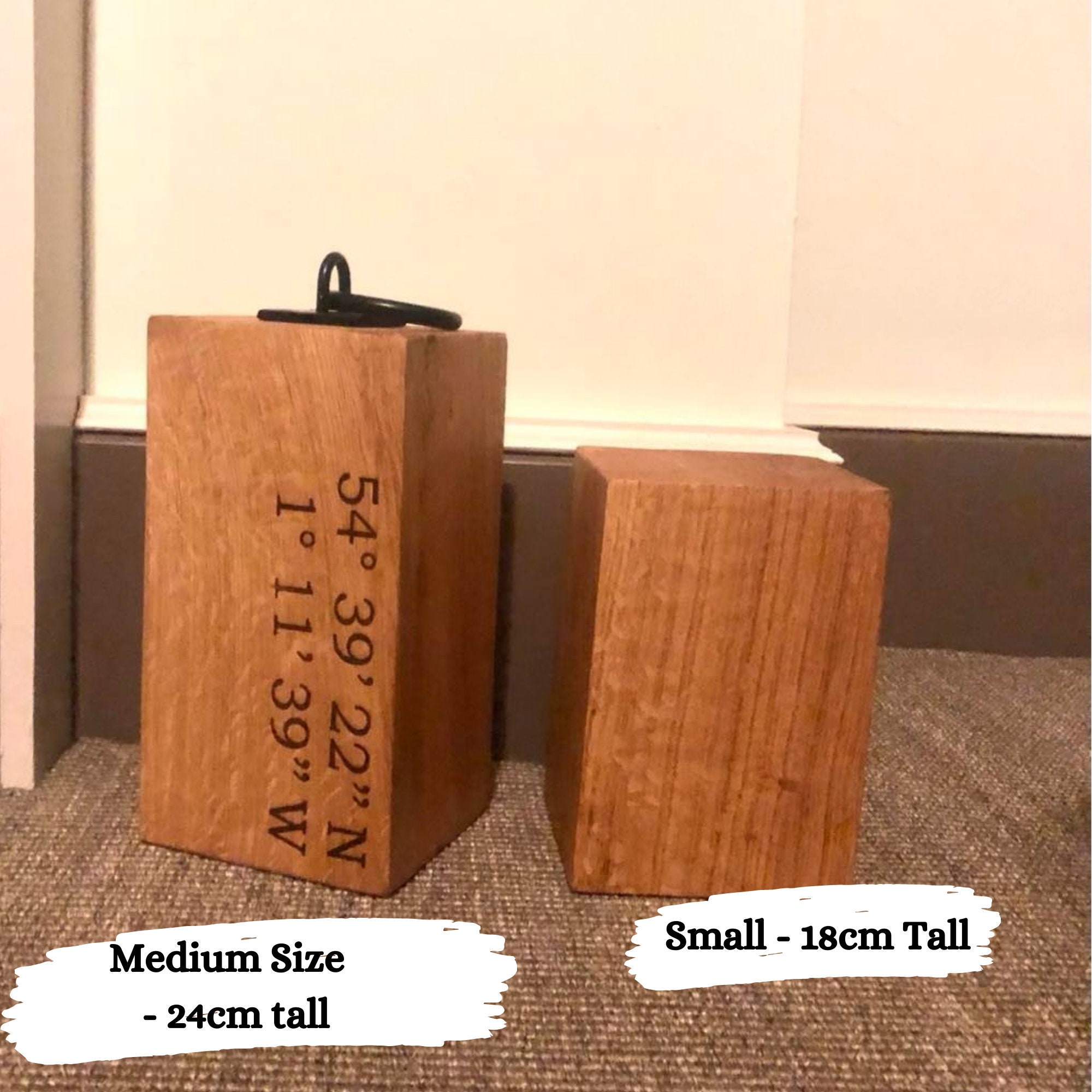 Solid Oak Rustic Block Door Stop With Coordinates Wood - Etsy UK