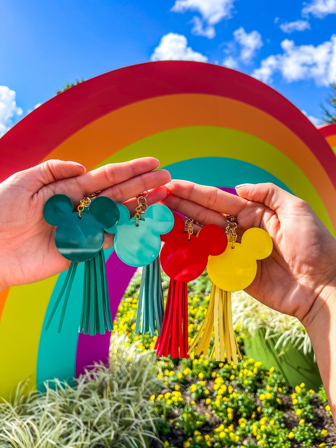 Mickey Shaped Hand Painted Keyring Acrylic Painted Back Keychain ...