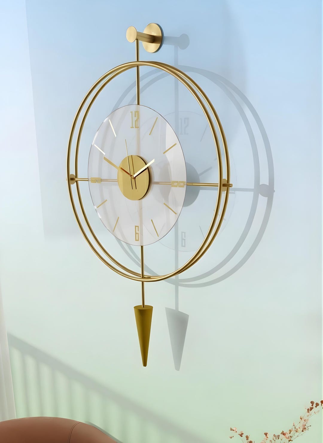Gold Skeleton Wall Clock – Transparent Floating Dial, Modern Pendulum ...