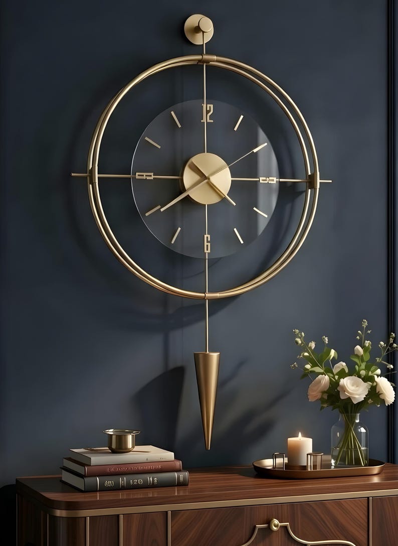 Gold Skeleton Wall Clock – Transparent Floating Dial, Modern Pendulum ...