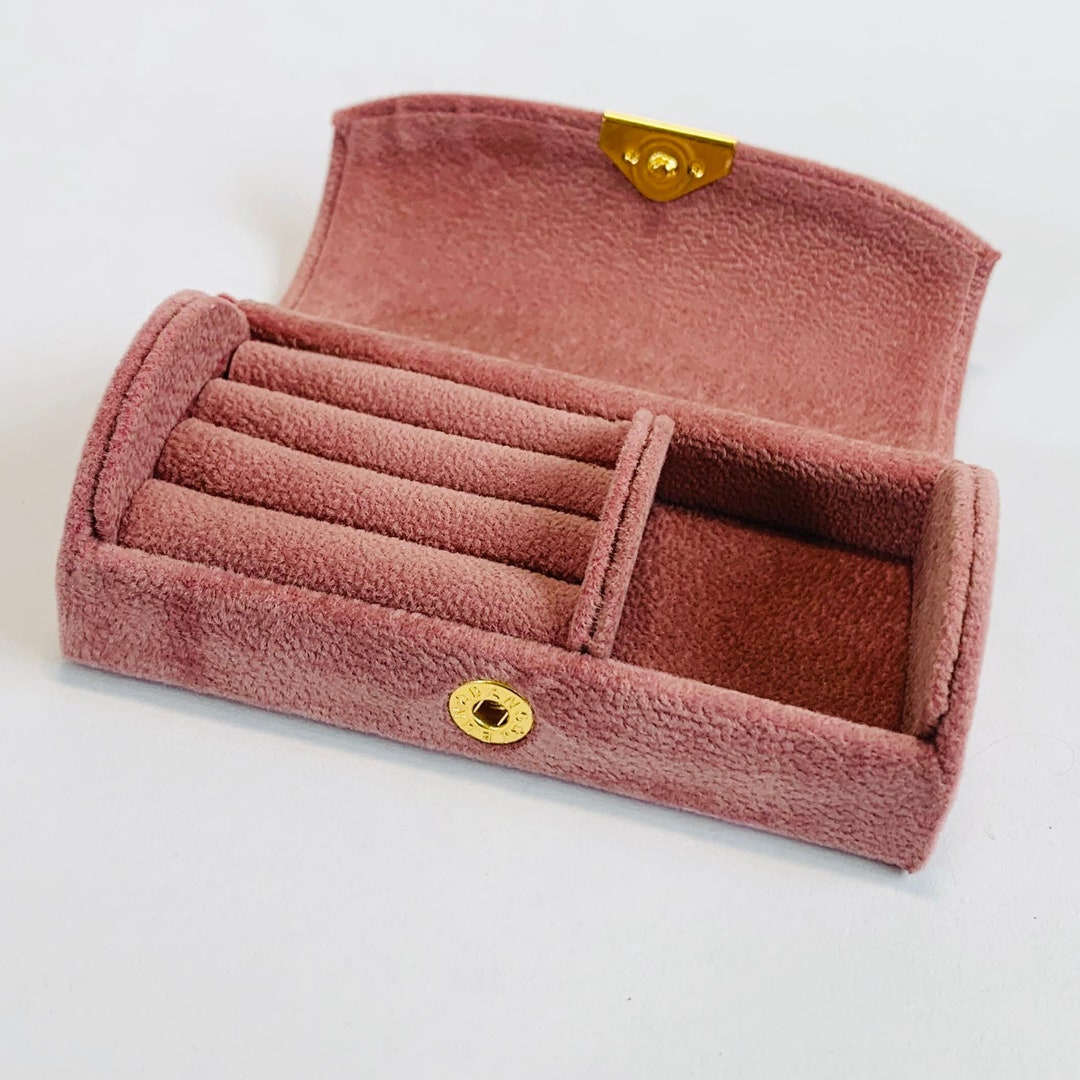 Portable Travel Jewelry Box With Snap, Blackish Green Velvet Jewelry ...