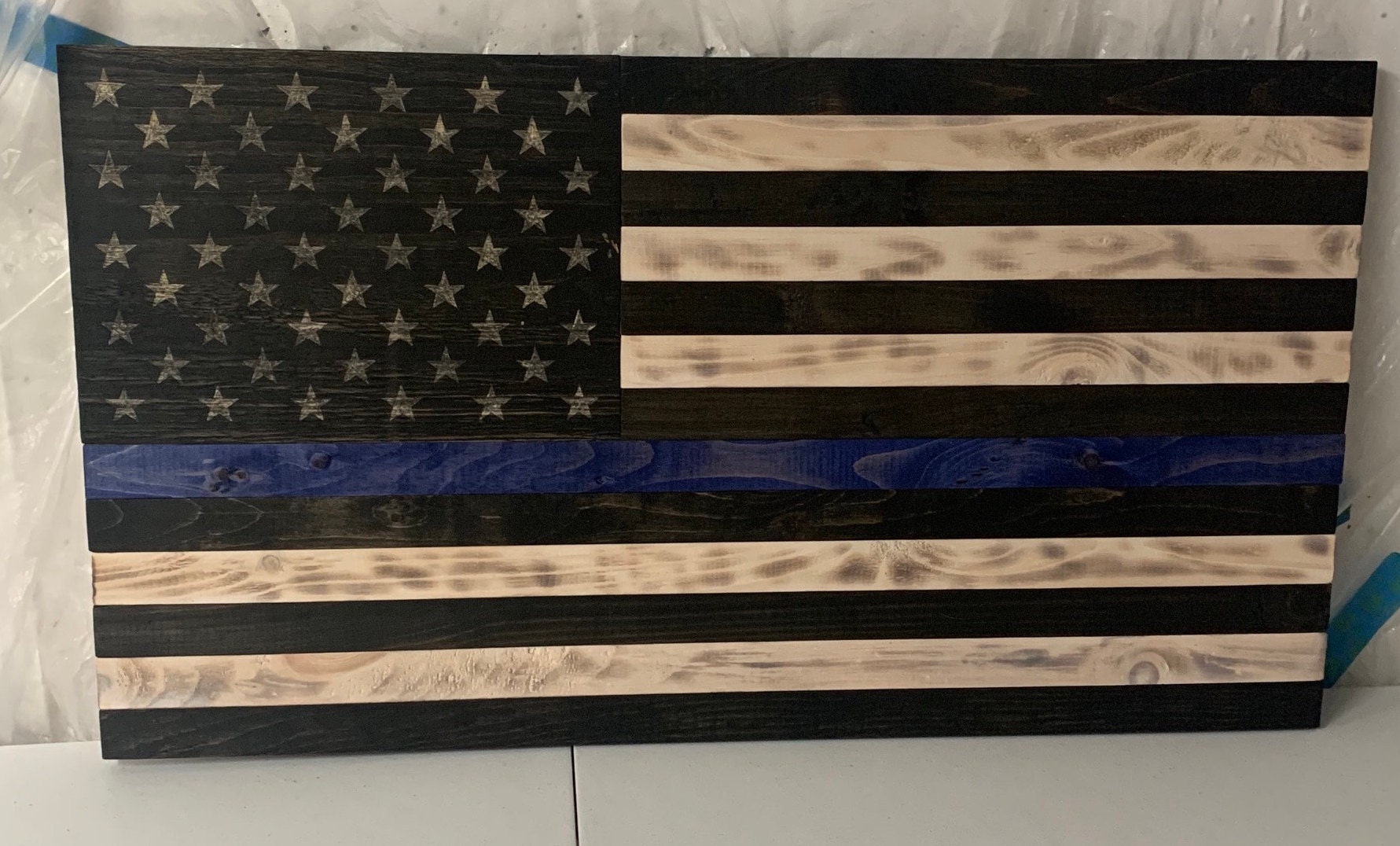 Thin Blue Line Wood Flag