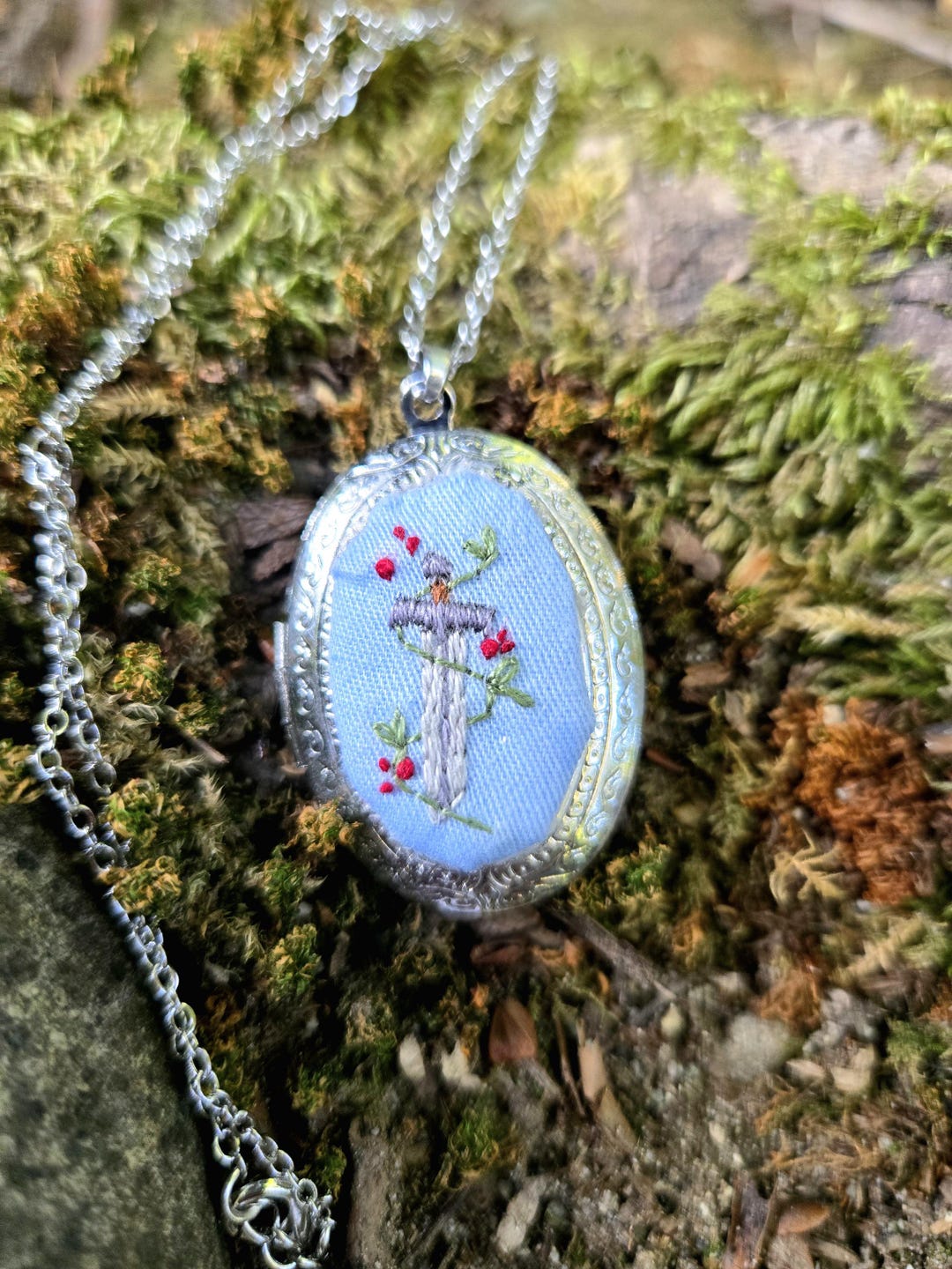 Embroidered Sword Locket - Etsy