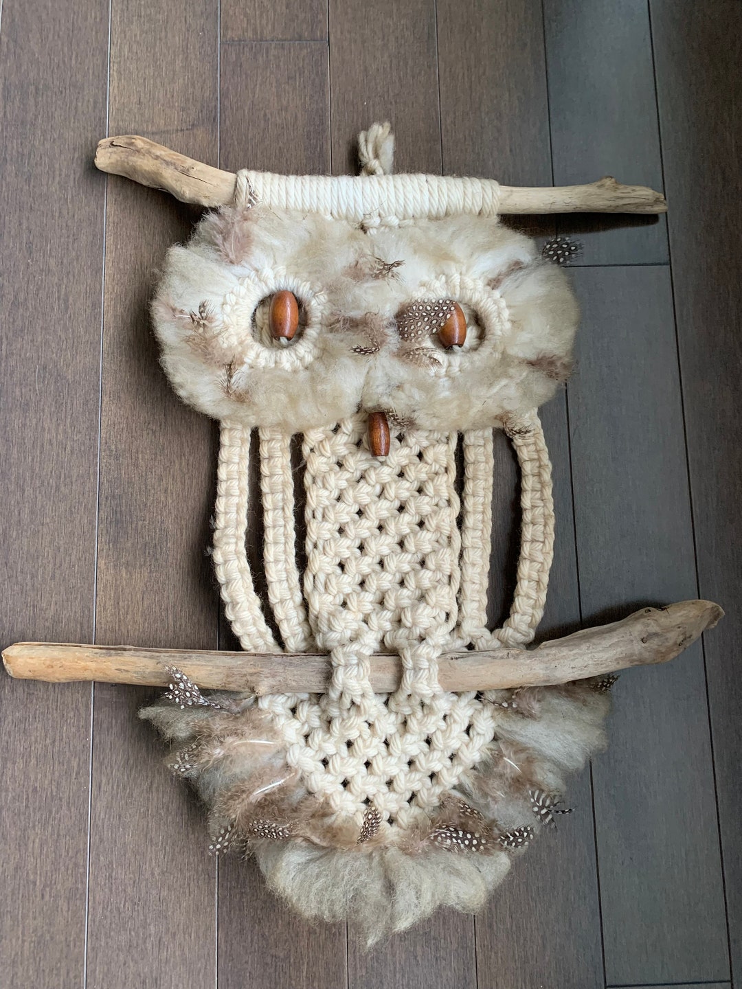 Vintage 70's Macrame Large Owl Wall Hanging Jute Wood - Etsy