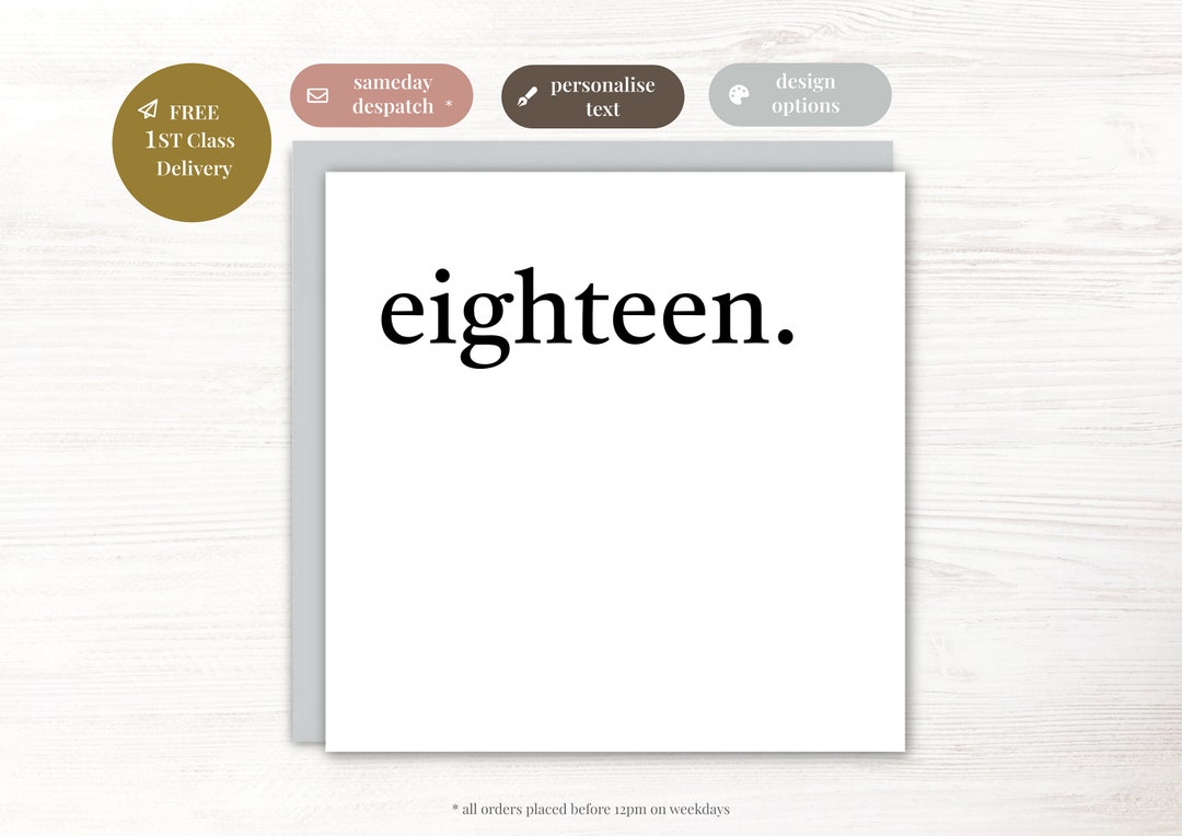 18 Birthday Card Eighteen Birthday Card 18th Birthday Card Eighteenth ...