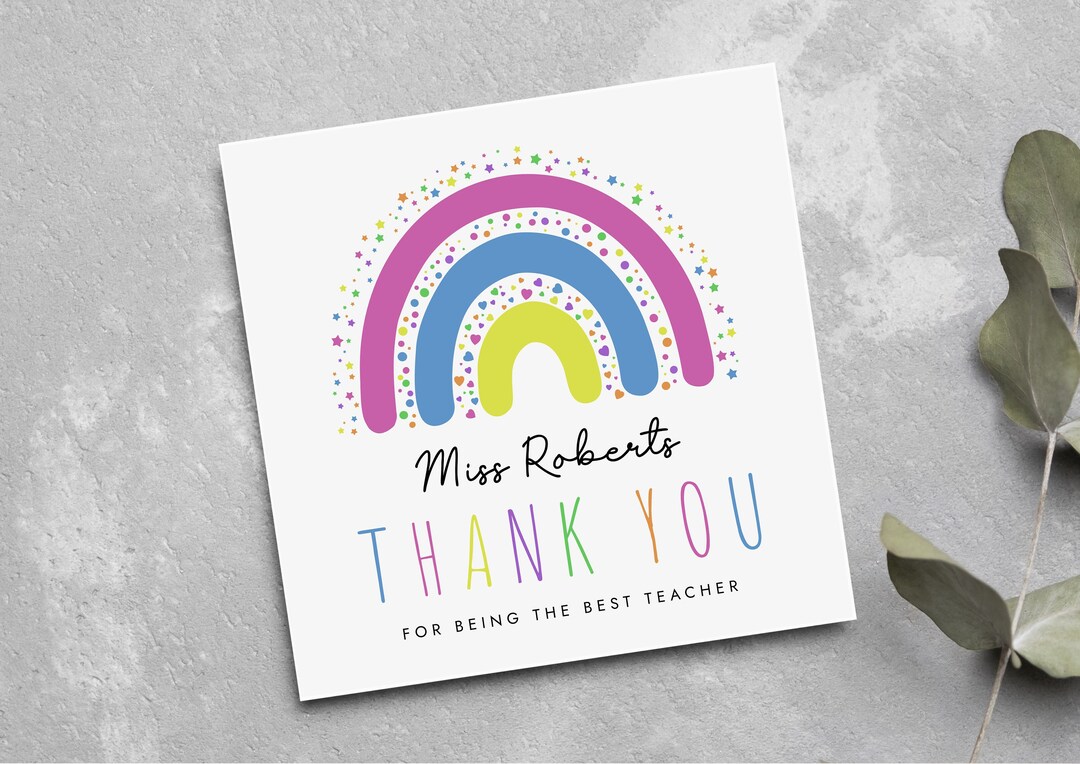 Personalised Teacher Thank You Card Teacher Rainbow Card Best Teacher ...