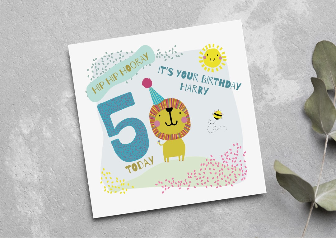 Fifth Birthday Card 5th Birthday Card Age 5 Birthday Card Age Five ...