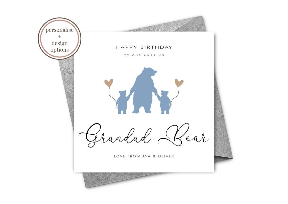 Grandad Bear Card Grandad Birthday Card Grandpa Birthday - Etsy