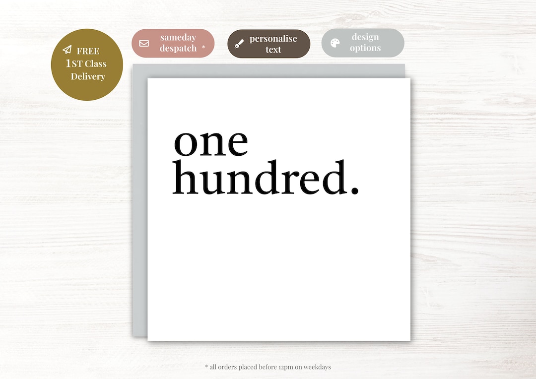 100 Birthday Card One Hundred Birthday Card 100th Birthday Card ...