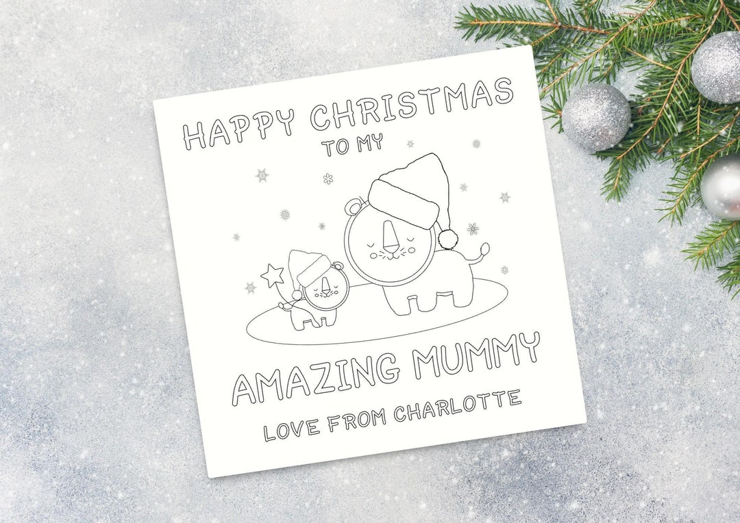 Personalised Colour in Mummy Christmas Card Lion Christmas Card ...