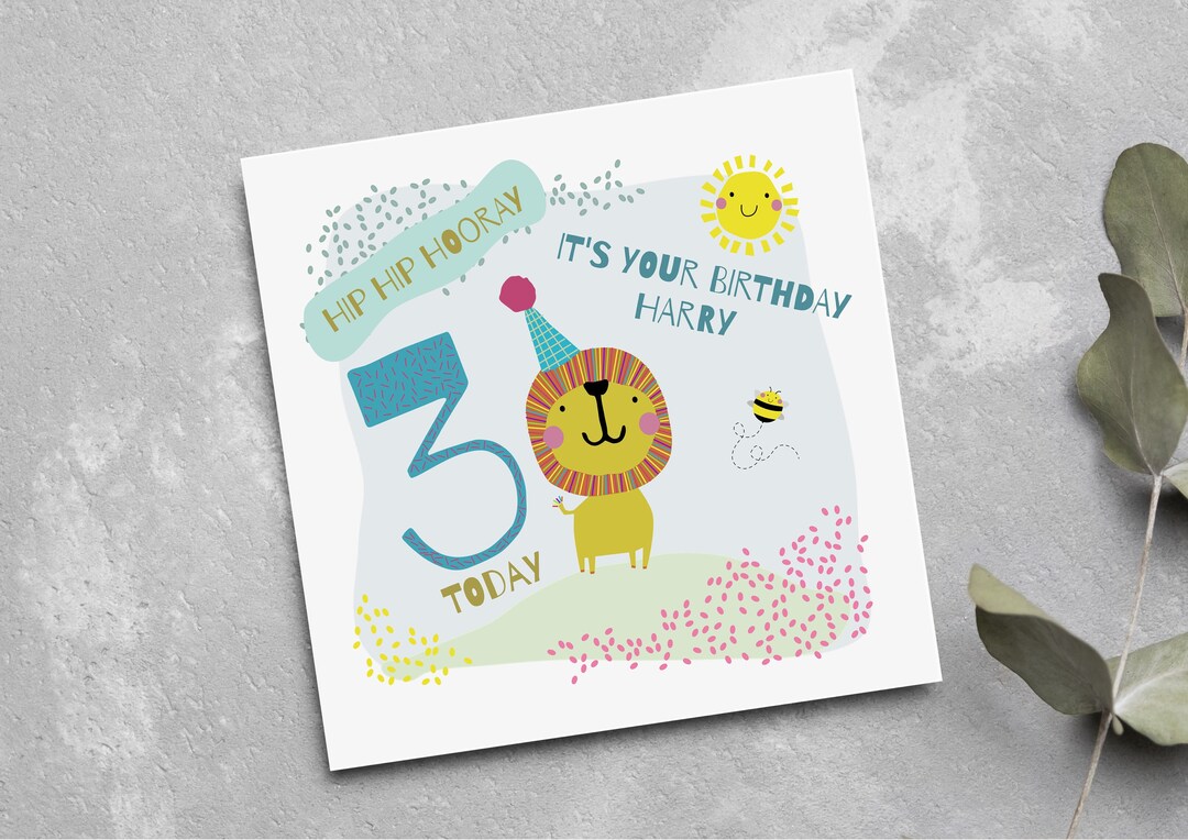 Third Birthday Card 3rd Birthday Card Age 3 Birthday Card Age Three ...