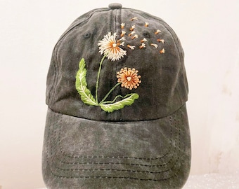 Floral Embroidered Cap, Baseball Cap, Custom Embroidery Hat, Hand ...
