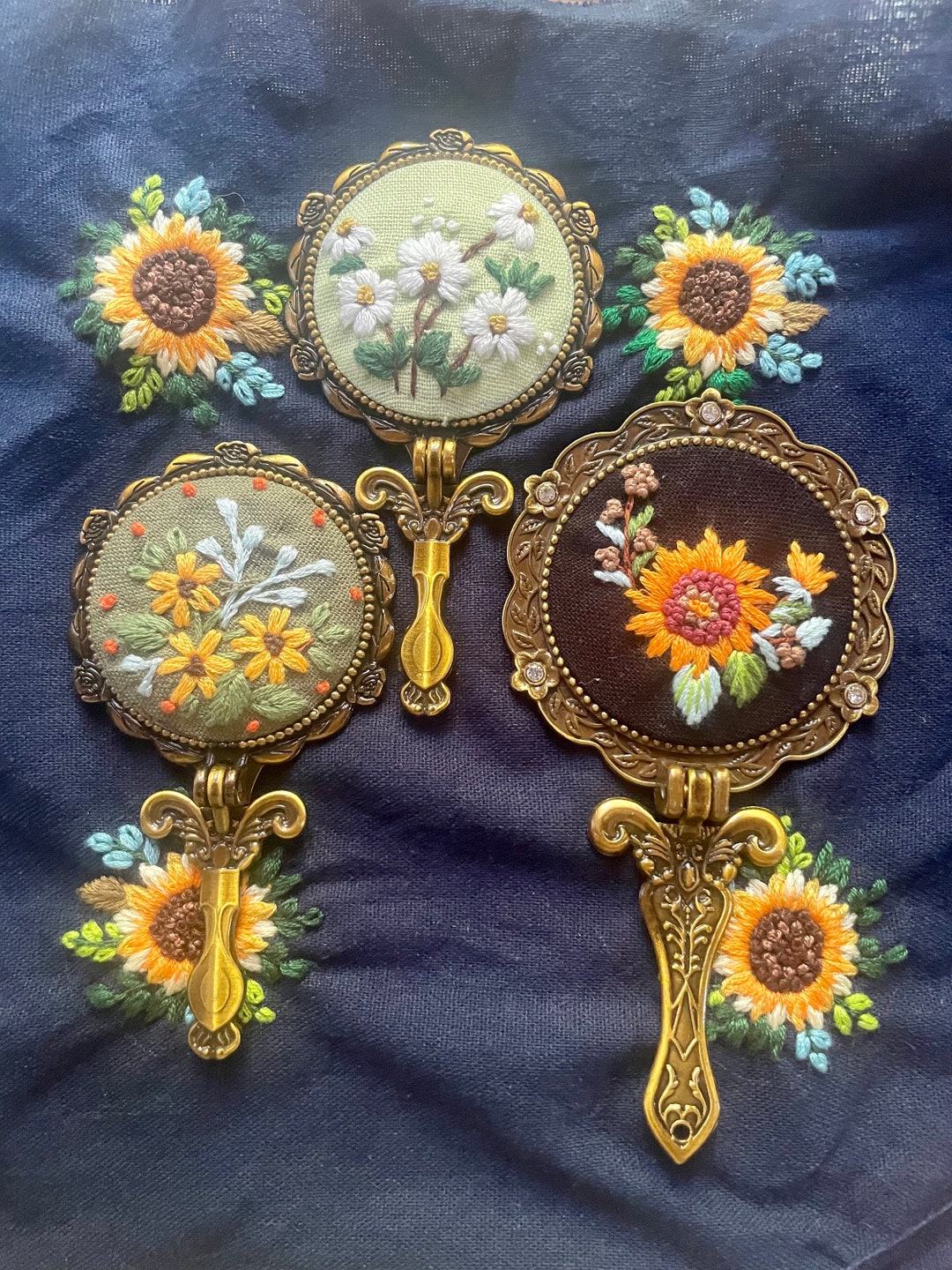 Personalized Embroidery Hand Mirror |floral Embroidery Hand Mirror ...