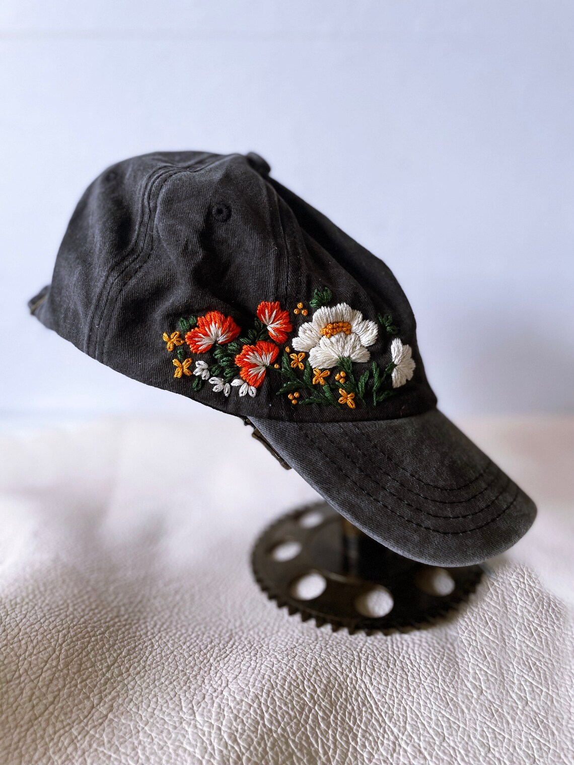 Floral Embroidered Cap, Baseball Cap, Custom Embroidery Hat, Hand ...