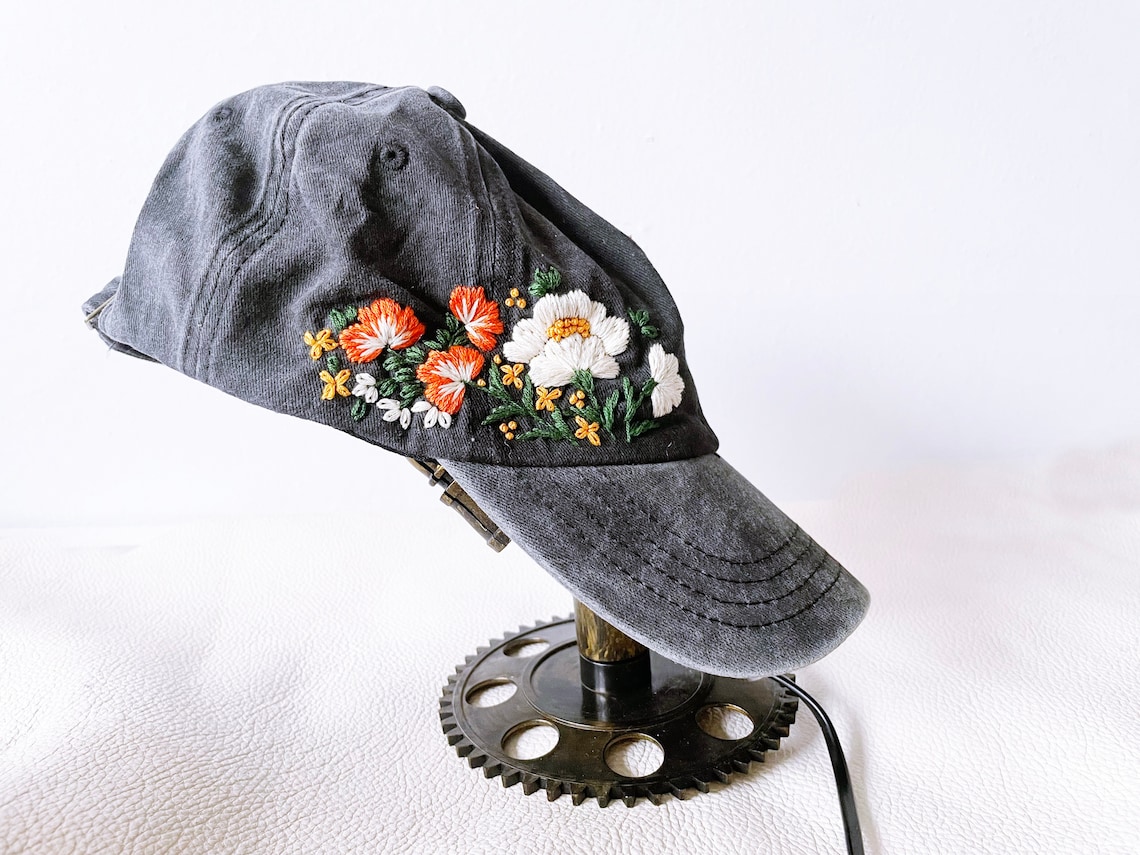 Floral Embroidered Cap, Baseball Cap, Custom Embroidery Hat, Hand ...