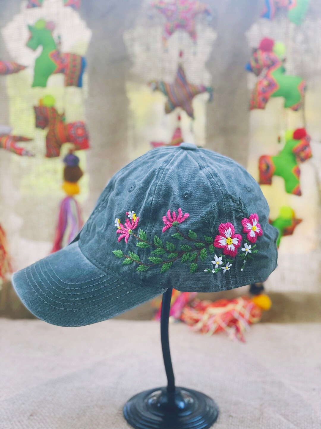 Floral Embroidered Cap, Black Embroidery Cap, Custom Embroidery Hat ...
