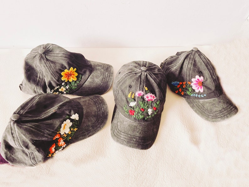 Floral Embroidered Cap, Baseball Cap, Custom Embroidery Hat, Hand ...