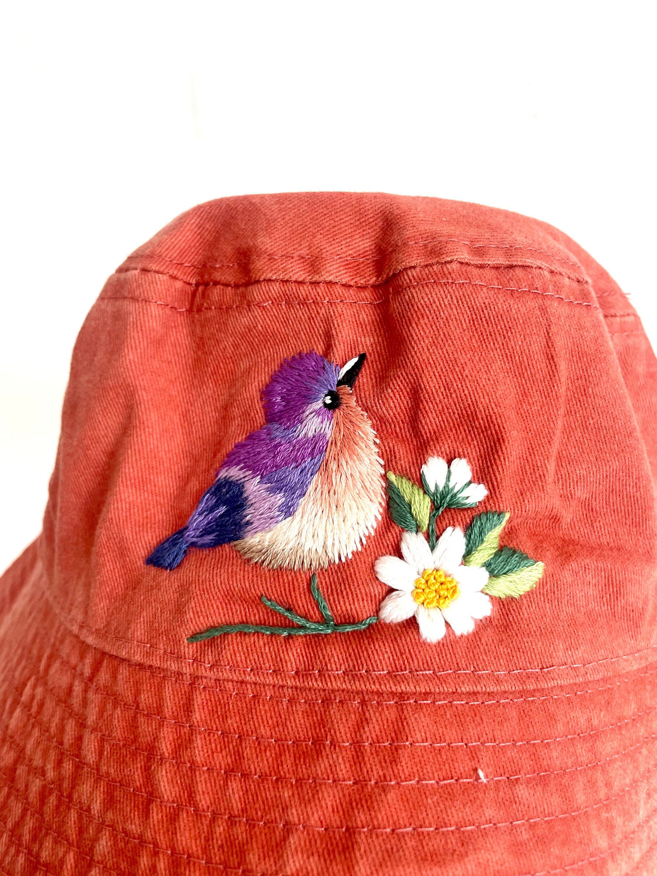 Sparrow Embroidery Bucket Hat | Small Bird Embroidered Bucket Hat ...