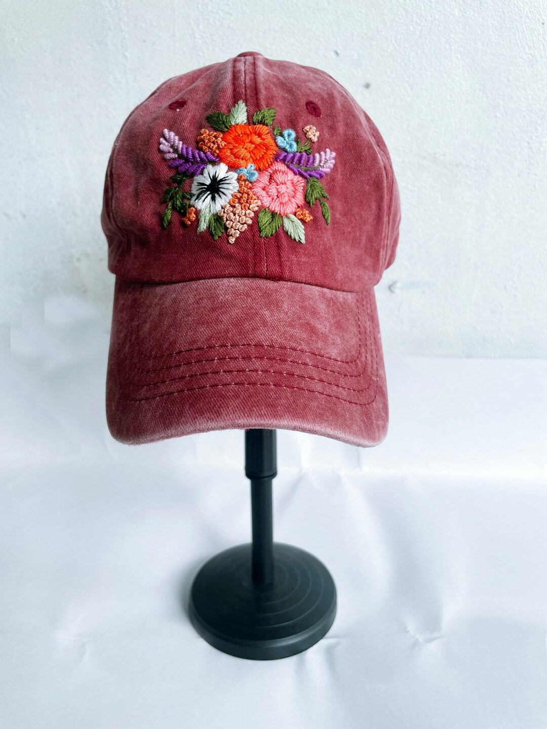 Floral Embroidered Cap, Baseball Cap, Custom Embroidery Hat, Hand ...