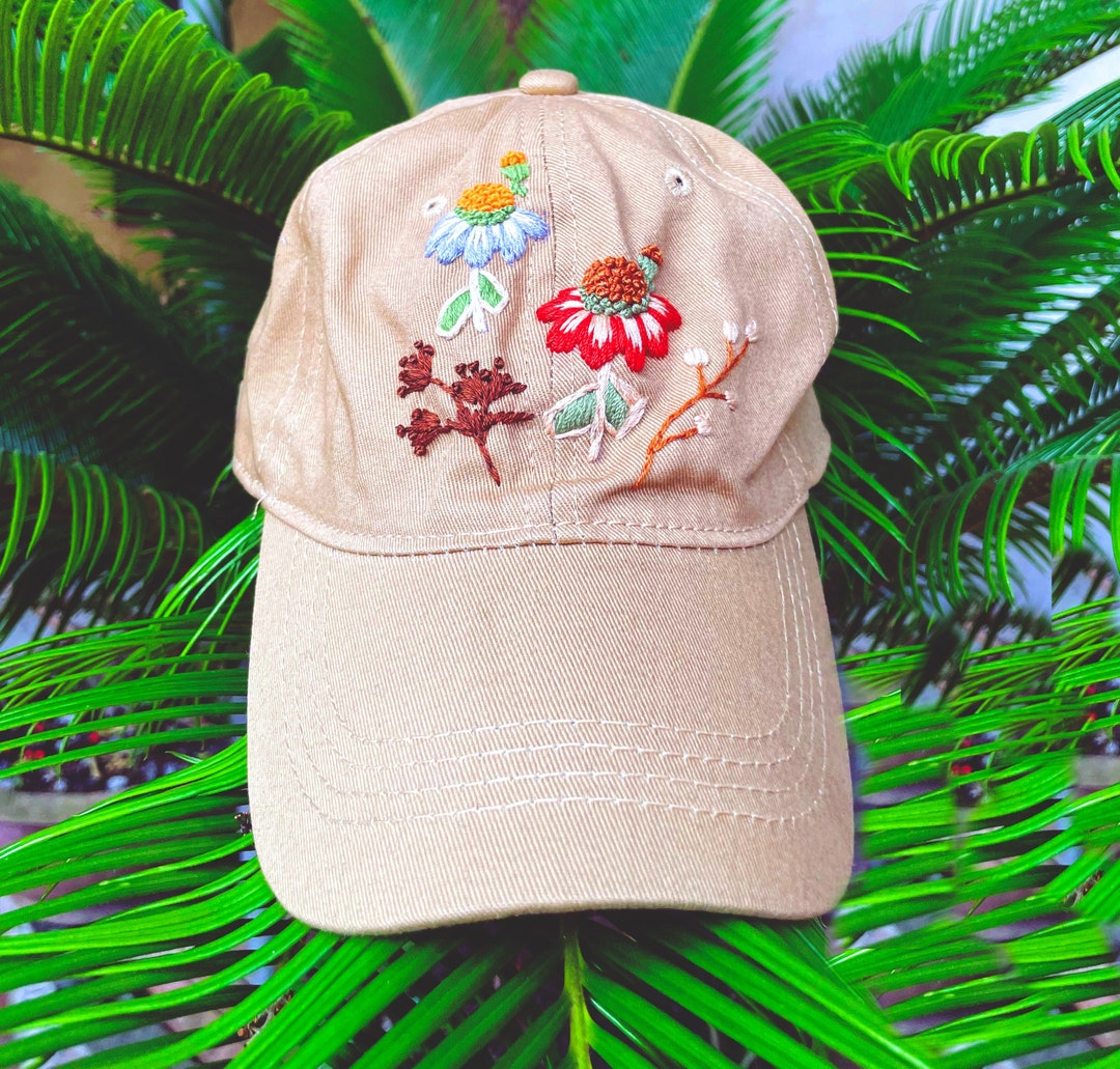 Floral Embroidered Cap Custom Embroidery Hat Hand Dandelion - Etsy