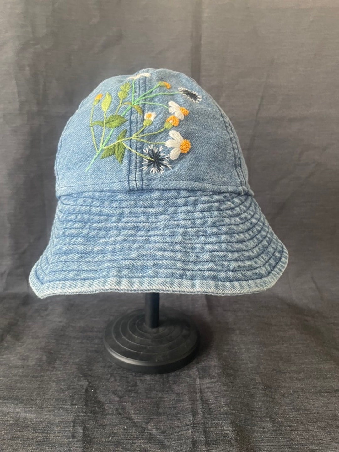 Embroidery Denim Bucket Hat, Floral Embroidered Bucket Hat, Bucket Hat ...