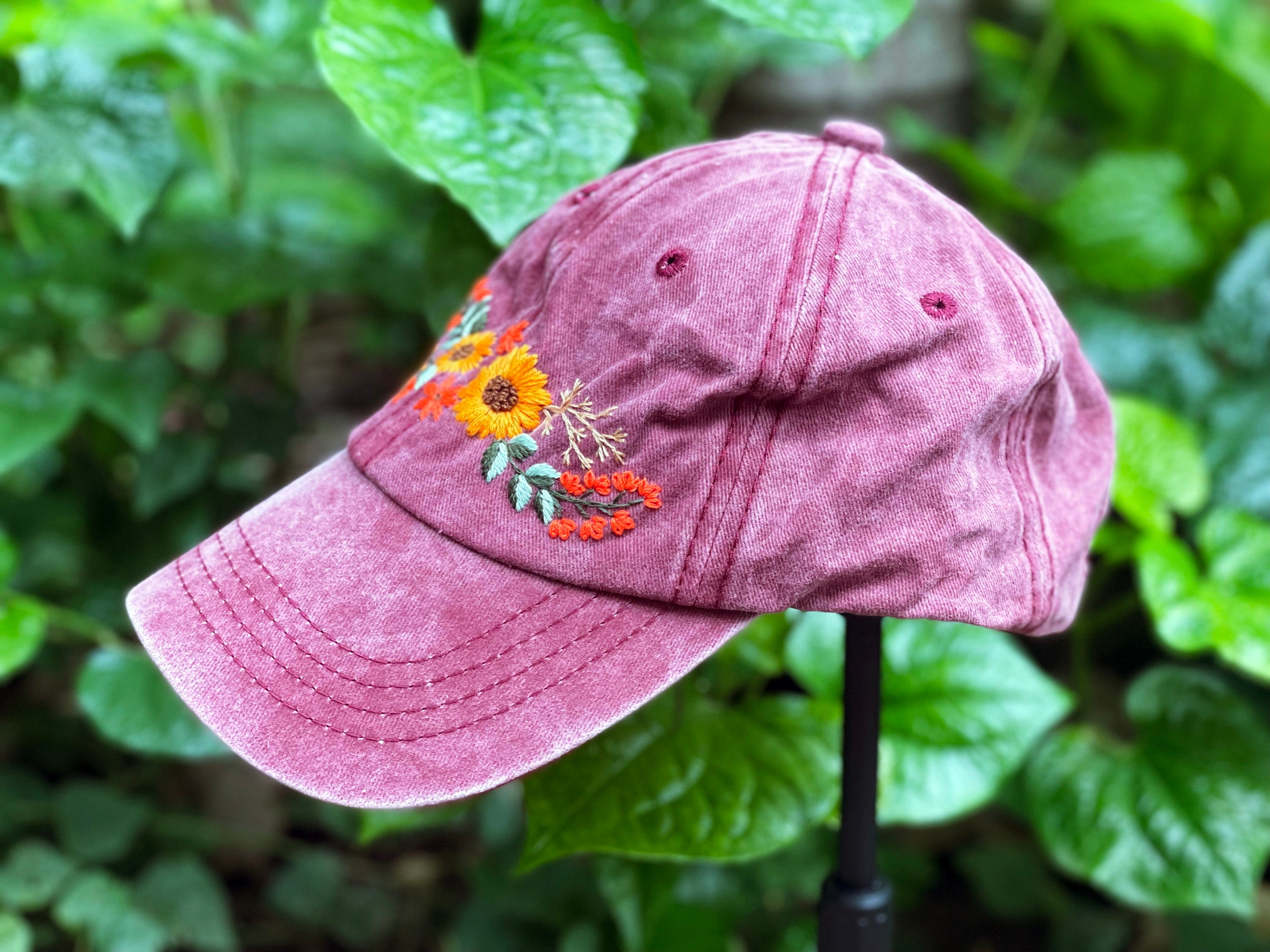 Floral Embroidered Cap, Baseball Cap, Custom Embroidery Hat, Hand ...