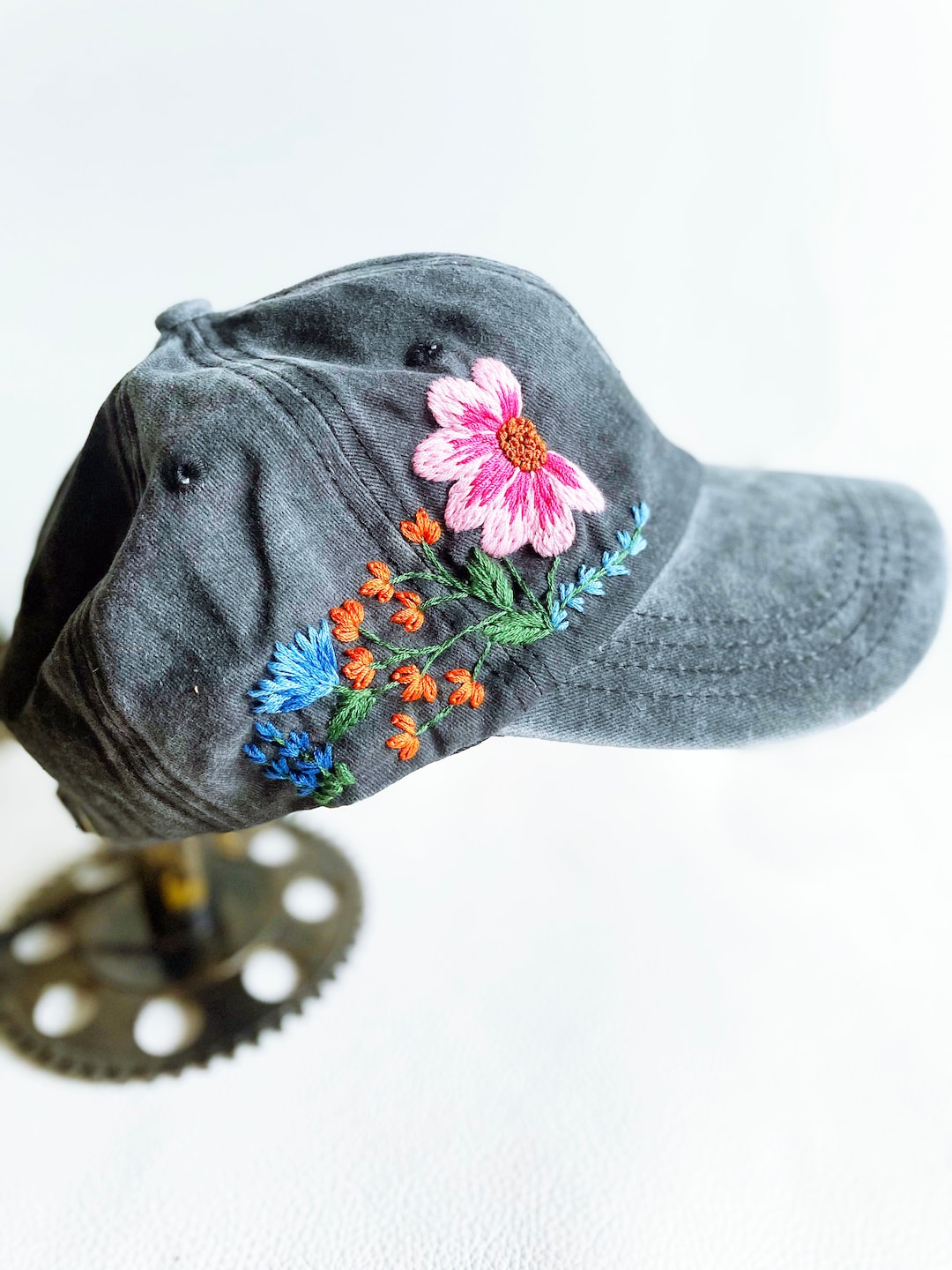 Floral Embroidered Cap, Baseball Cap, Custom Embroidery Hat, Hand ...