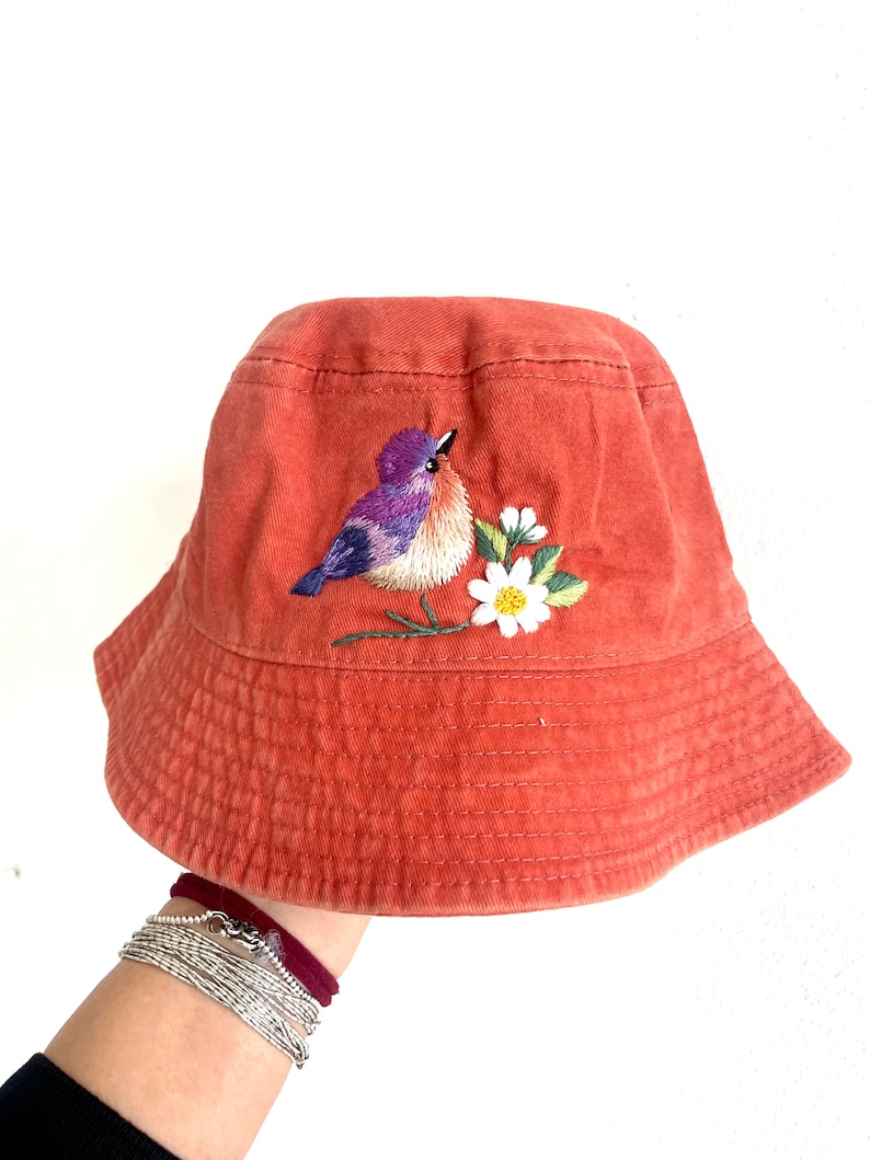 Sparrow Embroidery Bucket Hat | Small Bird Embroidered Bucket Hat ...