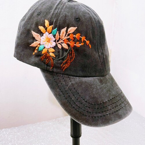 Hand Embroidered Hat Green Floral Embroidery Baseball Cap - Etsy