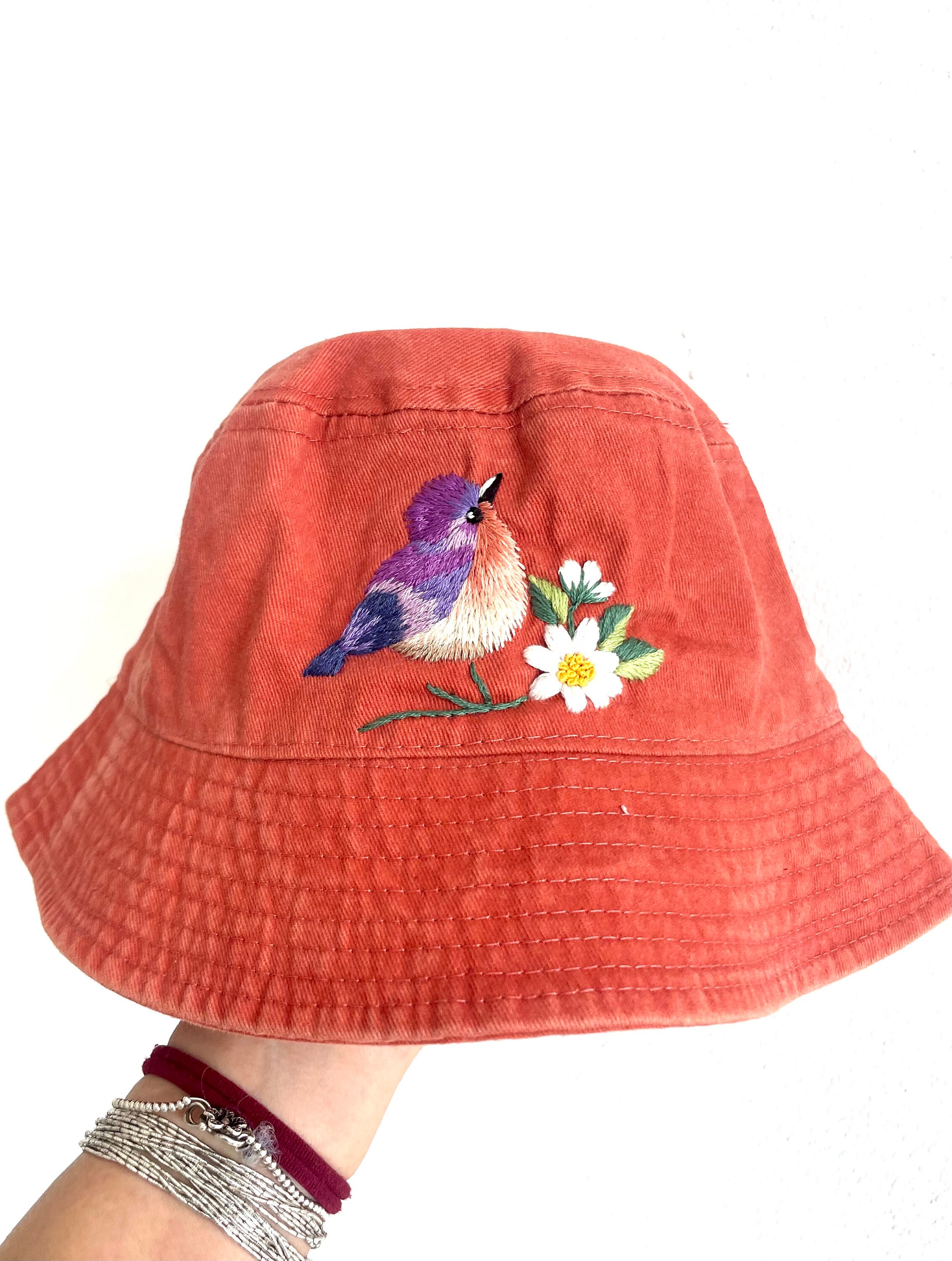 Sparrow Embroidery Bucket Hat Small Bird Embroidered Bucket - Etsy