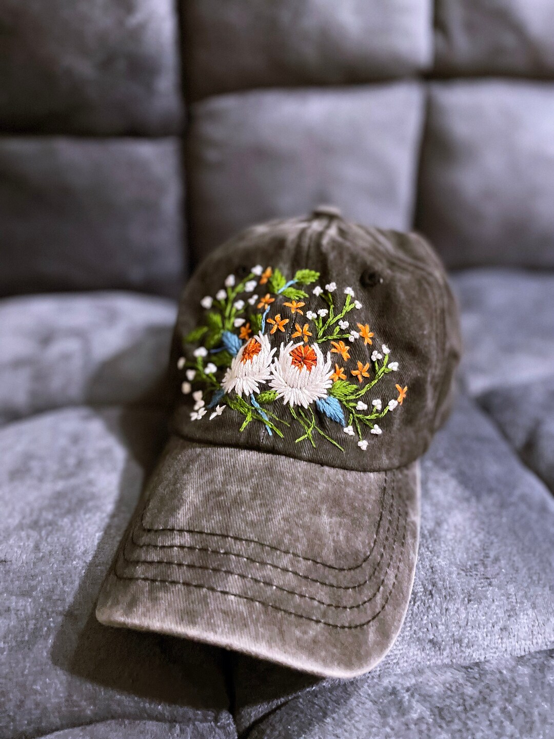 Floral Embroidered Cap, Baseball Cap, Custom Embroidery Hat, Hand ...