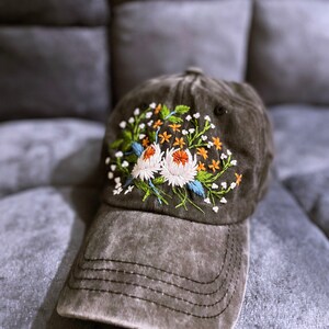 Floral Embroidered Cap, Baseball Cap, Custom Embroidery Hat, Hand ...